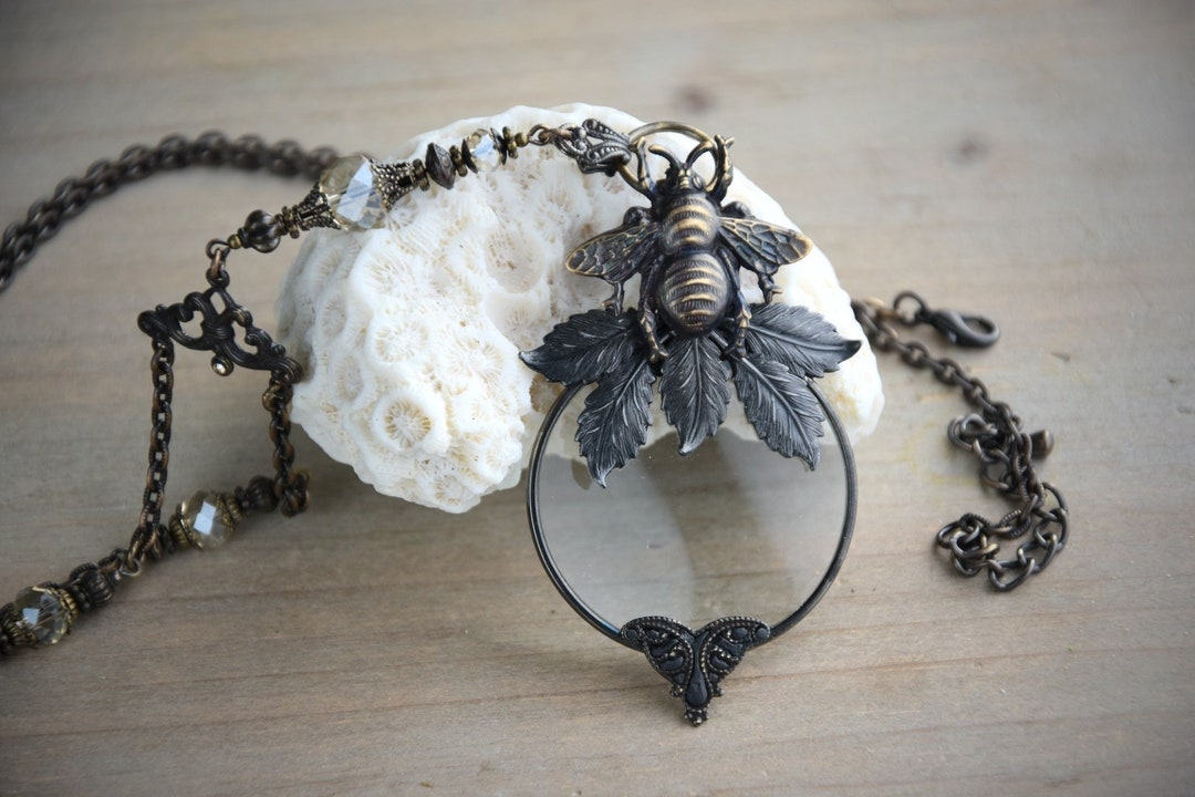 Magnifying Glass Pendant Necklace, Gothic Steampunk Hand Oxidized Brass ...