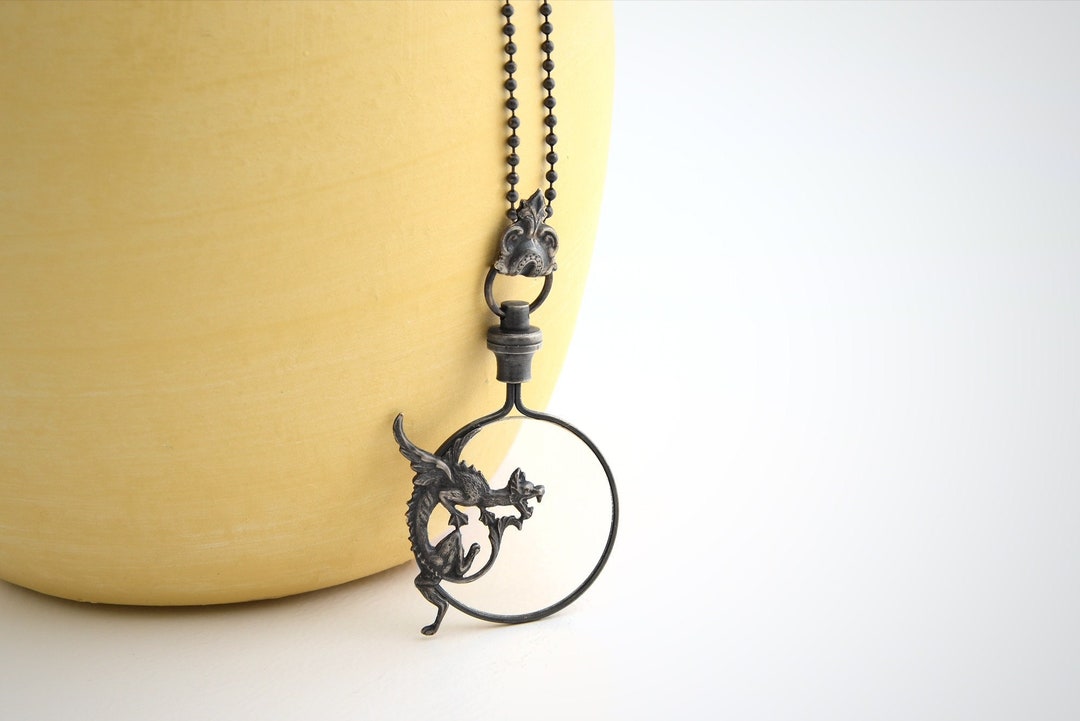 Handmade Gothic Dragon Magnifying Glass Pendant Necklace, Oxidized ...