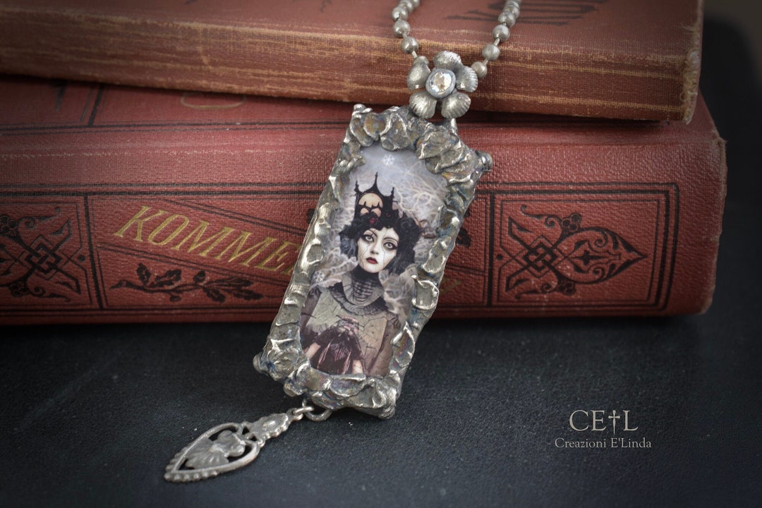 Handmade Gothic Soldered Glass Pendant Necklace With Goth Girl Picture ...