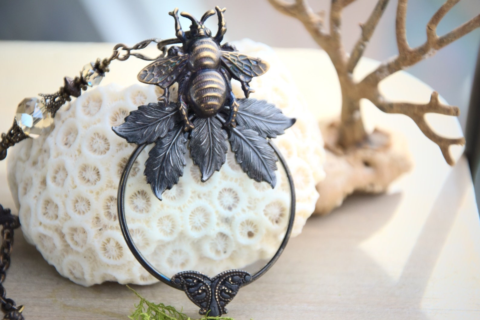 Magnifying Glass Pendant Necklace, Gothic Steampunk Hand Oxidized Brass ...