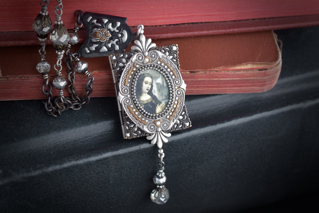 Handmade Gothic Madonna Locket Necklace, Oxidized Brass & Antique ...