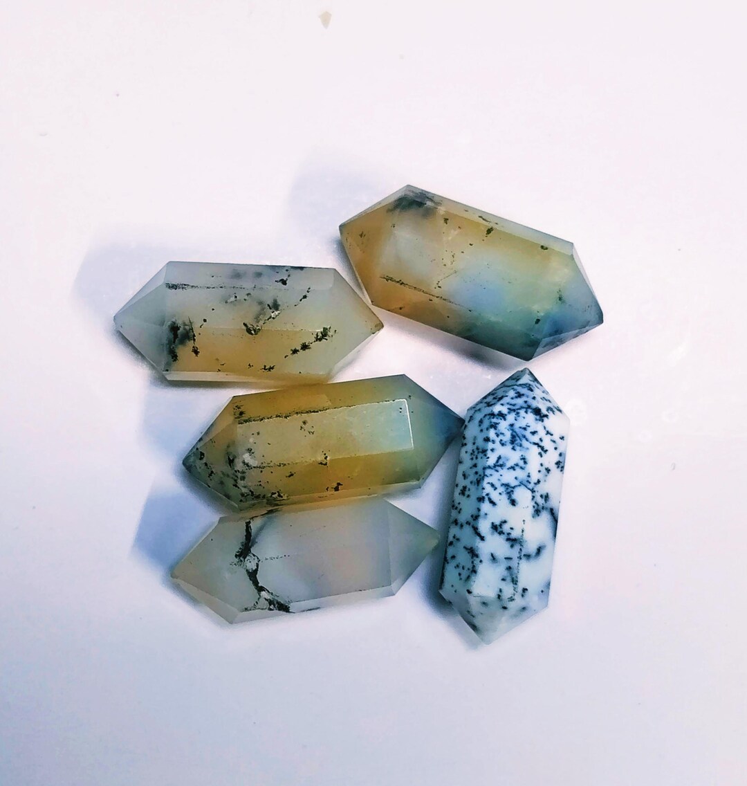 Natural Moss Agate Hexagonal Point Shape Necklace Jewelry Loose Stone ...