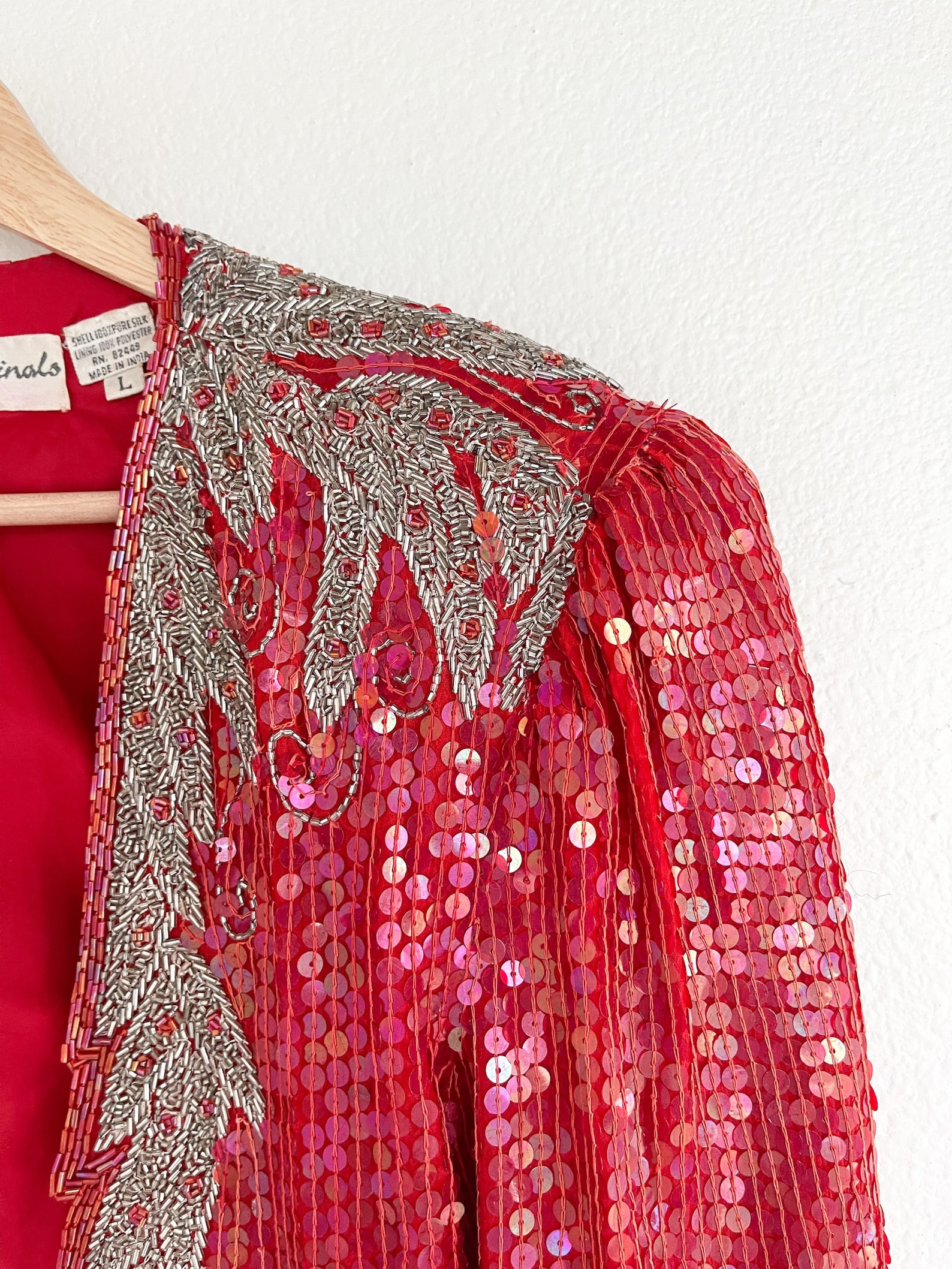 Vintage 1980s Red and Silver Cropped Sequin Beaded Bolero Jacket Womens ...
