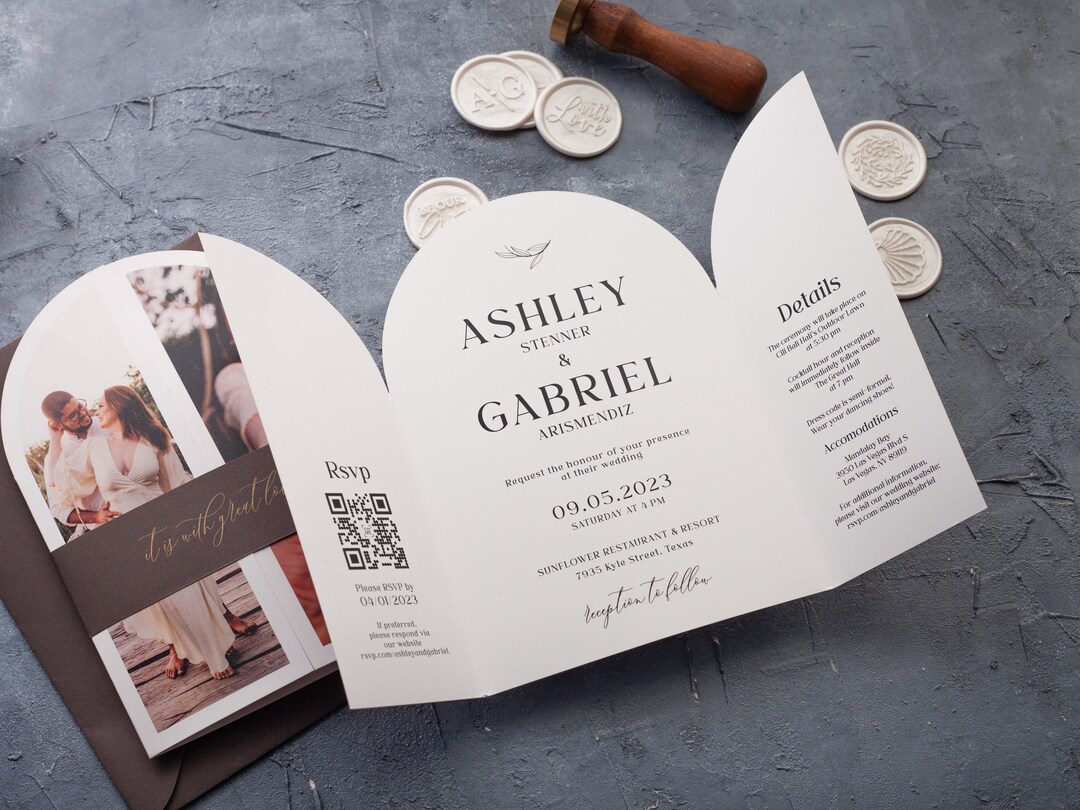 Arch Wedding Invitation With Photo Modern Folded Wedding - Etsy