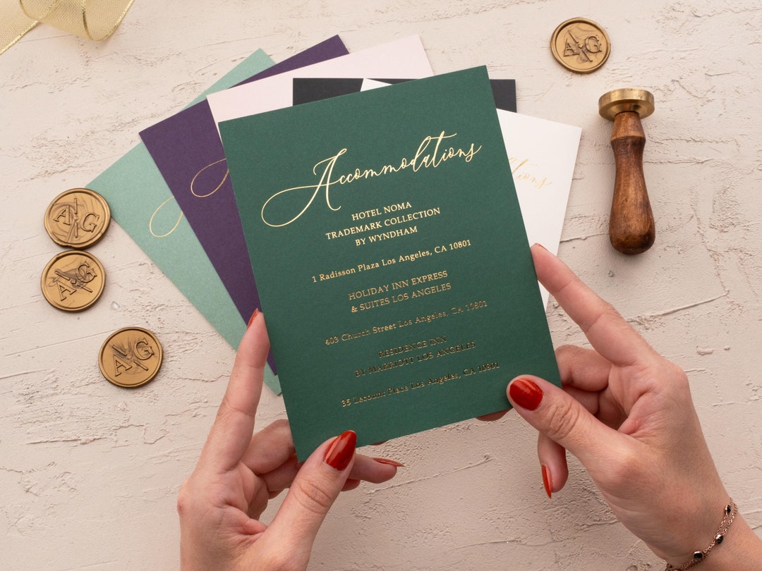 Elegant Wedding Accommodation Cards With Gold Foil | Minimalist Wedding ...