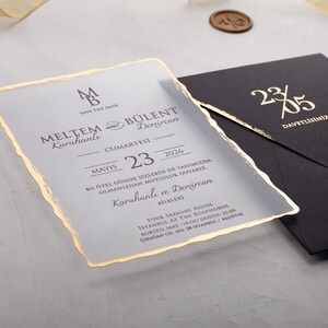 Black and Gold Acrylic Wedding Invitation, Deckled Egde Wedding Invite ...