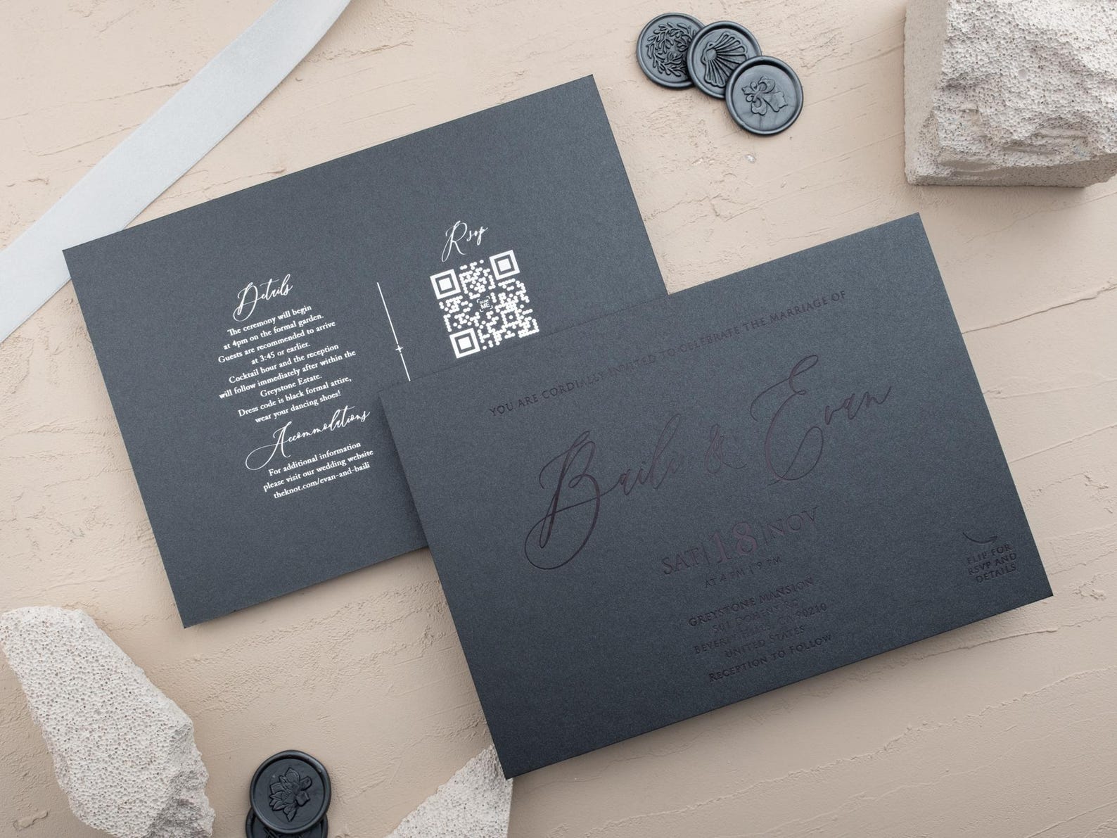 Black Wedding Invitation, Black Foil on Black Paper, Dark Wedding ...