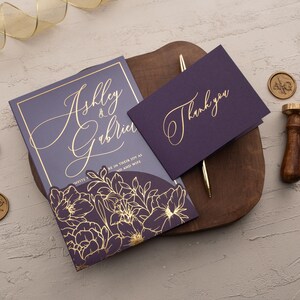 Luxury Purple & Gold Wedding Invitation - Acrylic and Gold Foil Elegant ...