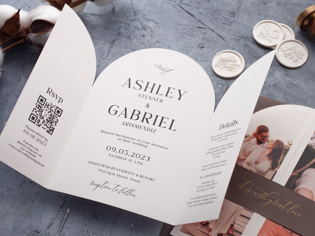 Arch Wedding Invitation With Photo, Modern Folded Gate Fold Wedding ...