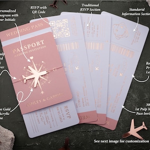 Pink Boarding Pass Invitation, Wedding Passport Invite, Blush Pink and ...