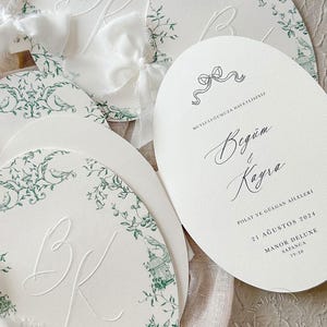 Oval Wedding Invitation Green Floral Toile De Jouy Invite, Vintage ...