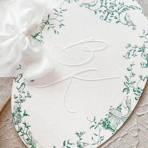 Oval Wedding Invitation Green Floral Toile De Jouy Invite, Vintage ...