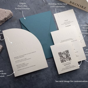Half Arch Embossed Wedding Invitation With Dusty Blue Envelope, Modern ...