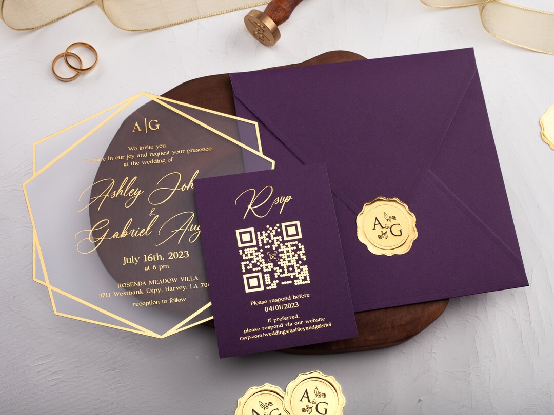 Personalized Acrylic Wedding Invitation, Gold Foil Printed Invitation ...