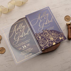 Luxury Purple & Gold Wedding Invitation - Acrylic and Gold Foil Elegant ...
