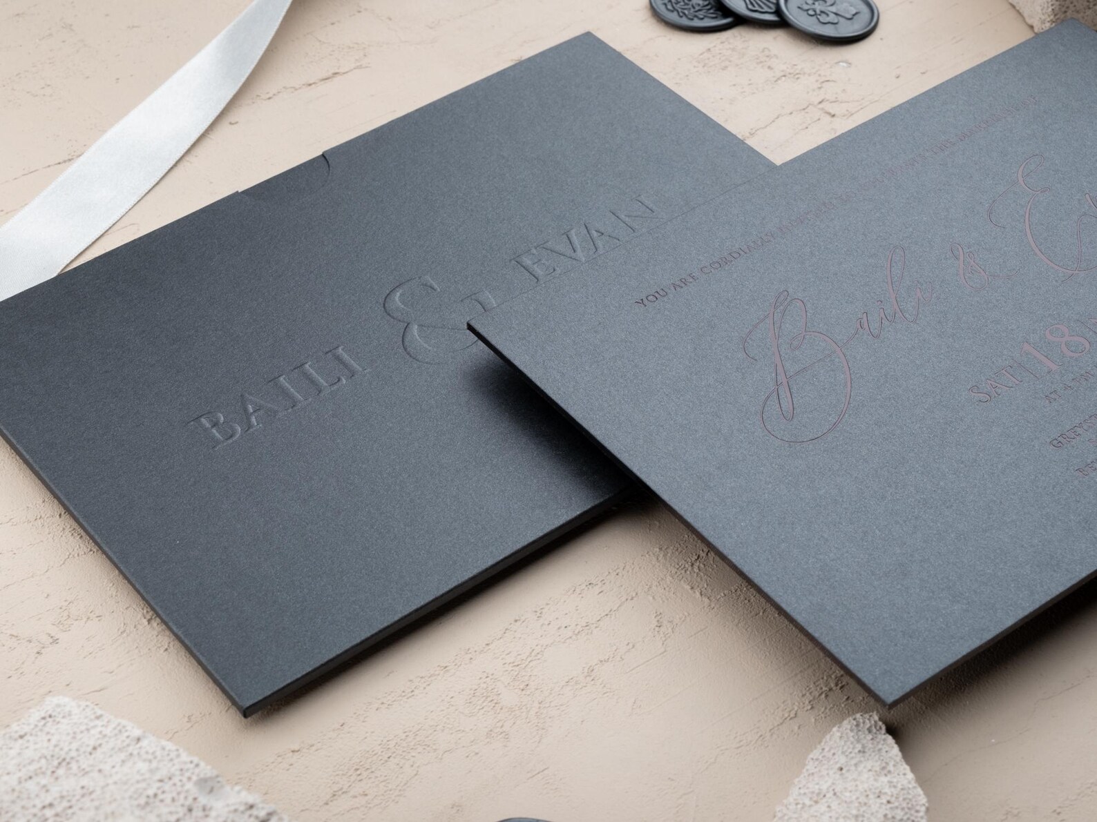 Black Wedding Invitation, Black Foil on Black Paper, Dark Wedding ...