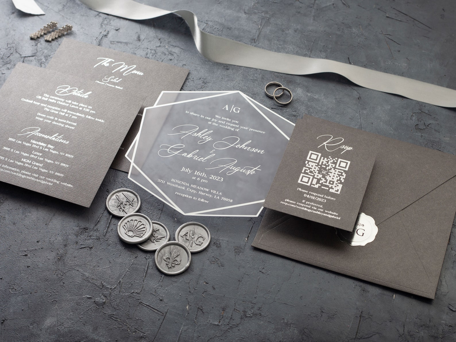 Acrylic Wedding Invitation Silver Foil Printed Acrylic - Etsy