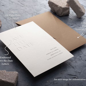 Embossed Save the Date Card With Ecru Envelope, Modern, Minimal ...