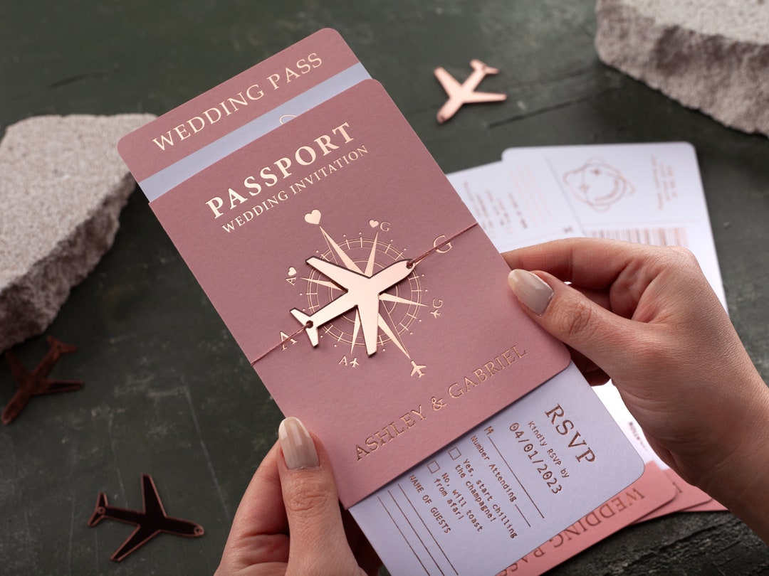 Pink Boarding Pass Invitation, Wedding Passport Invite, Blush Pink and ...