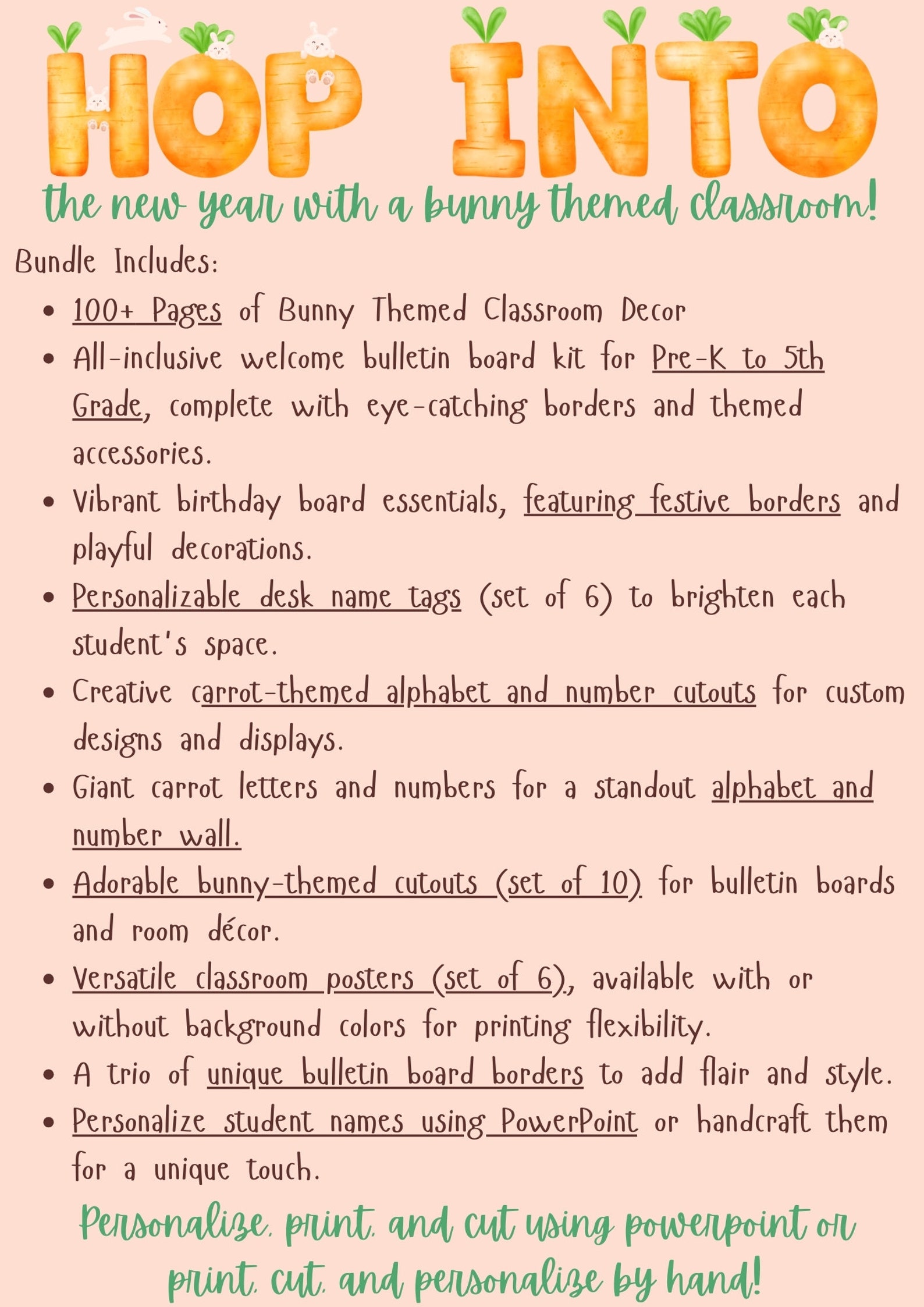 Bunny Themed Classroom Decor Bundle, Editable Classroom Decor, Easy and ...