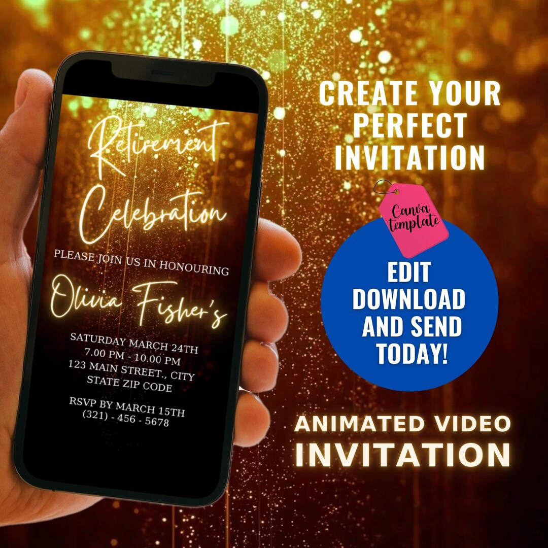Convite para festa de aposentadoria dourada, versão editável para ...