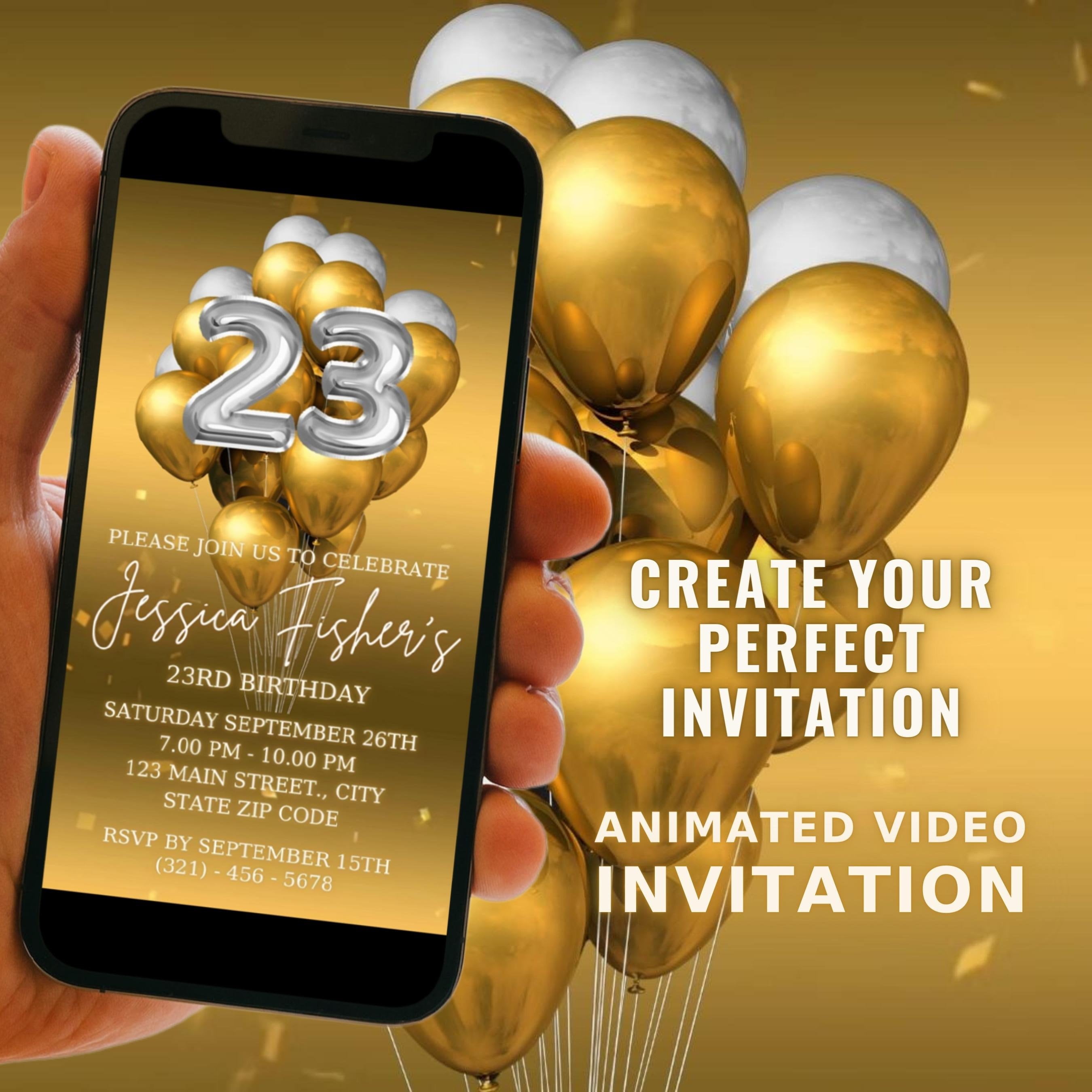23rd Birthday Party Dinner Gold Silver Digital Invitation, 23rd ...