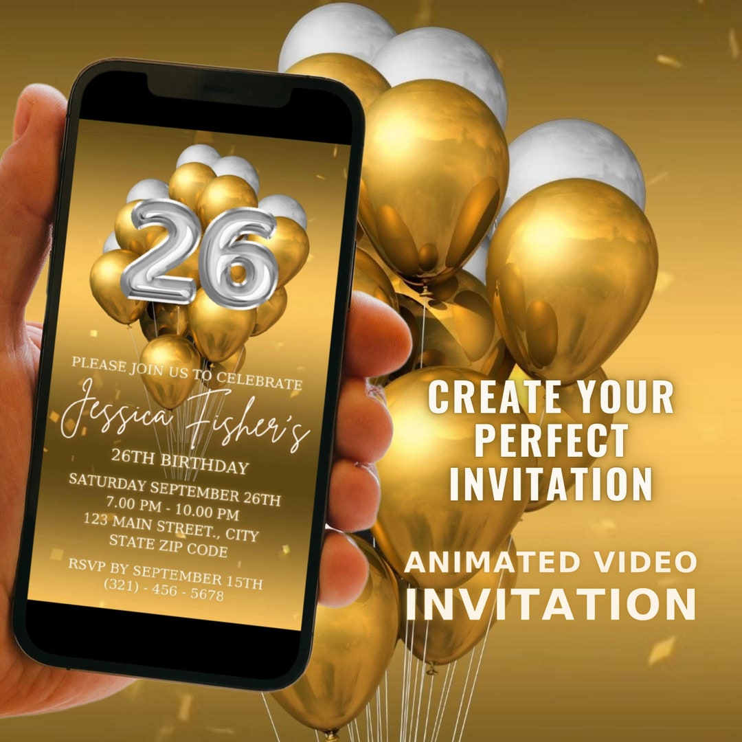 26th Birthday Party Dinner Gold Silver Digital Invitation, Electronic ...