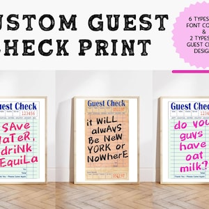Custom Guest Check Poster Print, College Dorm Posters, Guest Check ...