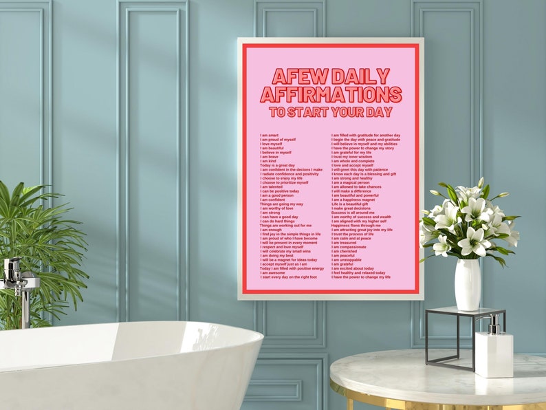 Pink Daily Affirmations Poster, Dorm Decor, Trendy Aesthetic Prints ...