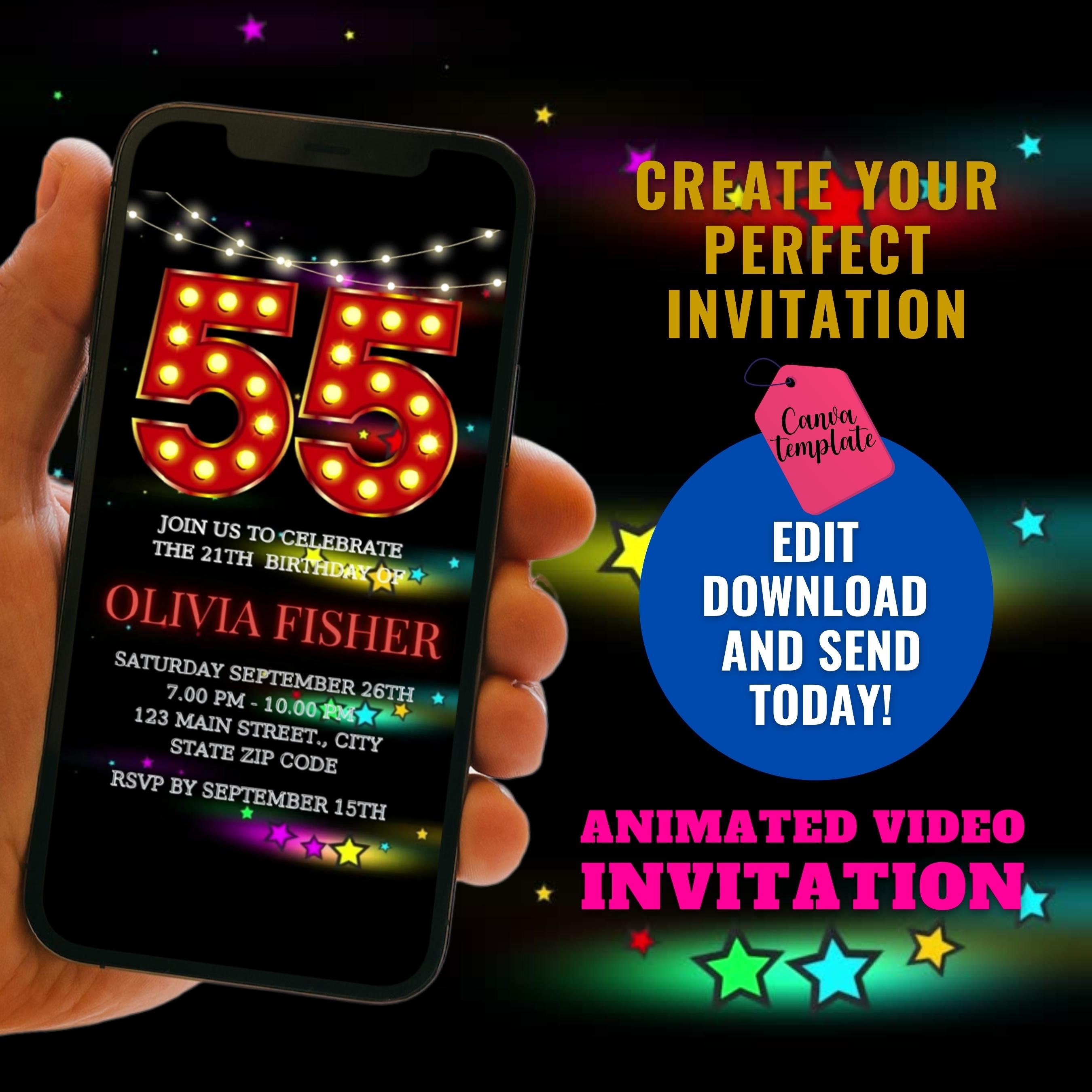 55th Birthday Party Invitation Template, 55th Birthday Men Electronic ...