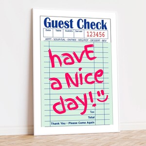 Retro Guest Check Print Have a Nice Day Guest Check Poster - Etsy
