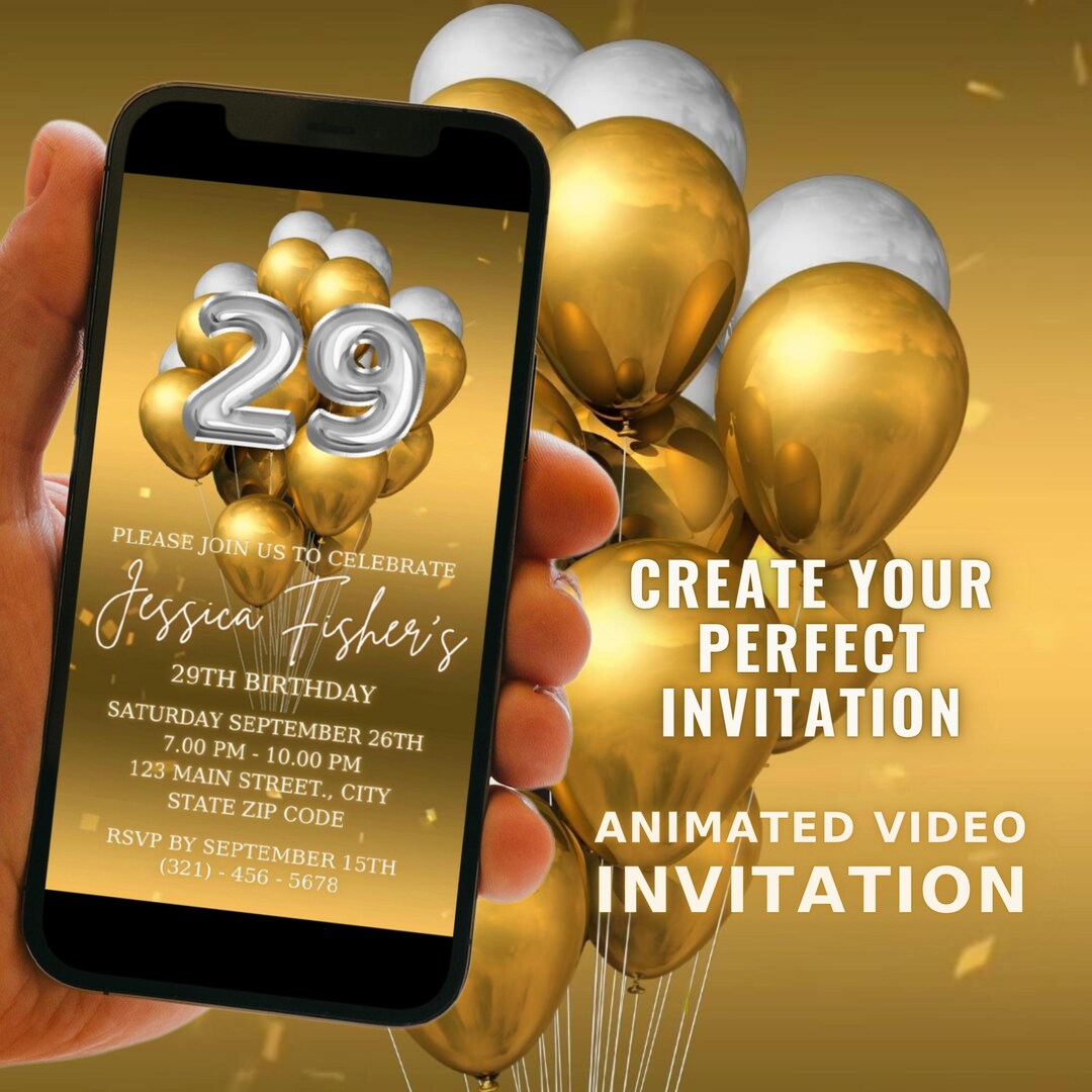 29th Birthday Party Dinner Gold Silver Digital Invitation, Electronic ...