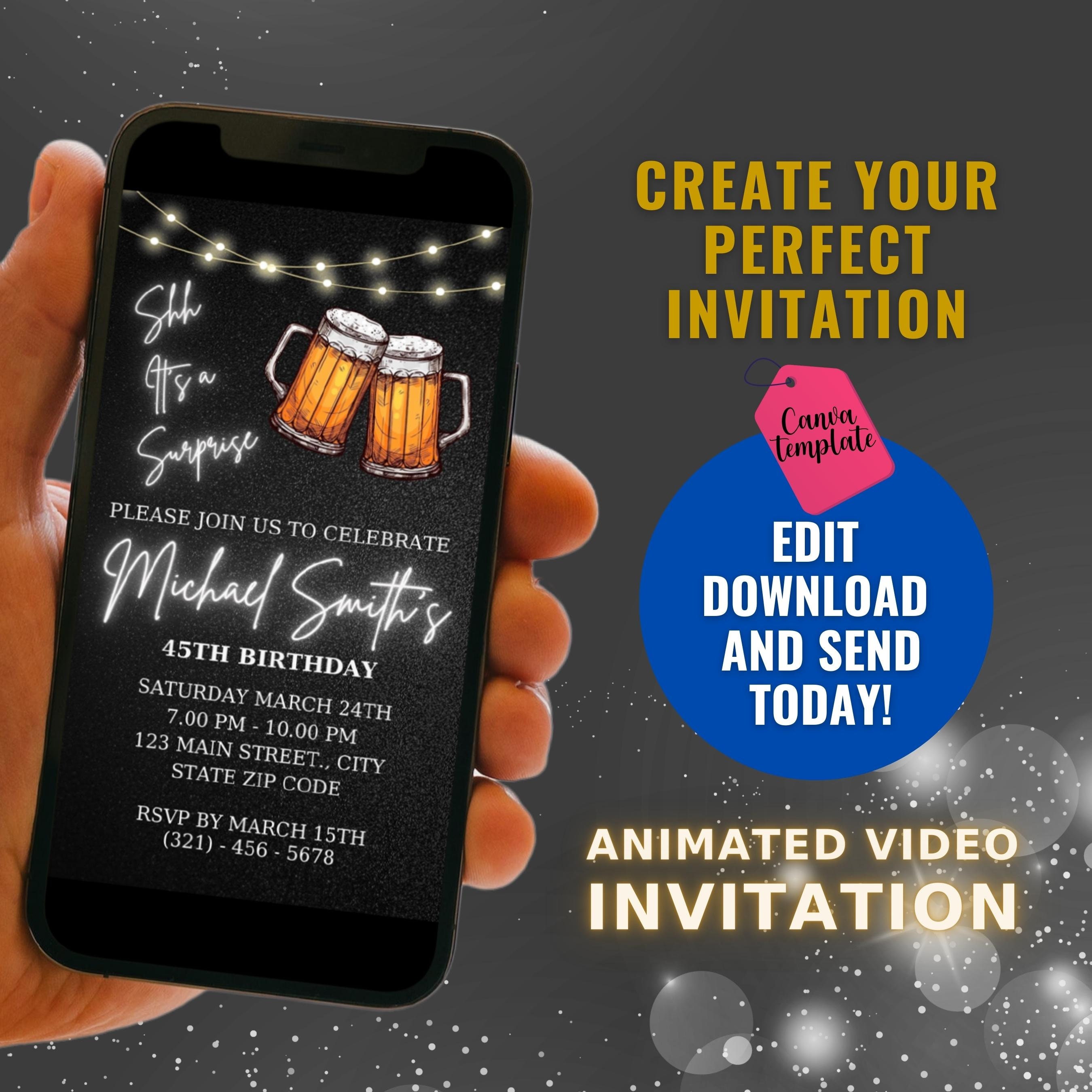 Digital Surprise Beer Party Birthday Invitation, Digital Surprise ...