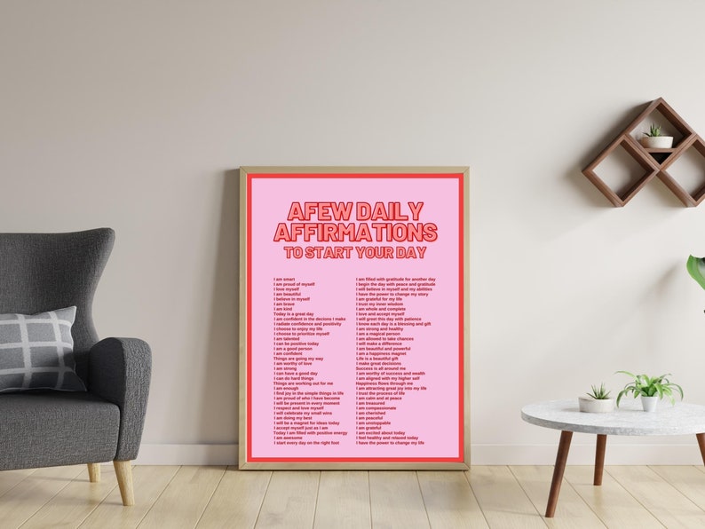 Pink Daily Affirmations Poster, Dorm Decor, Trendy Aesthetic Prints ...