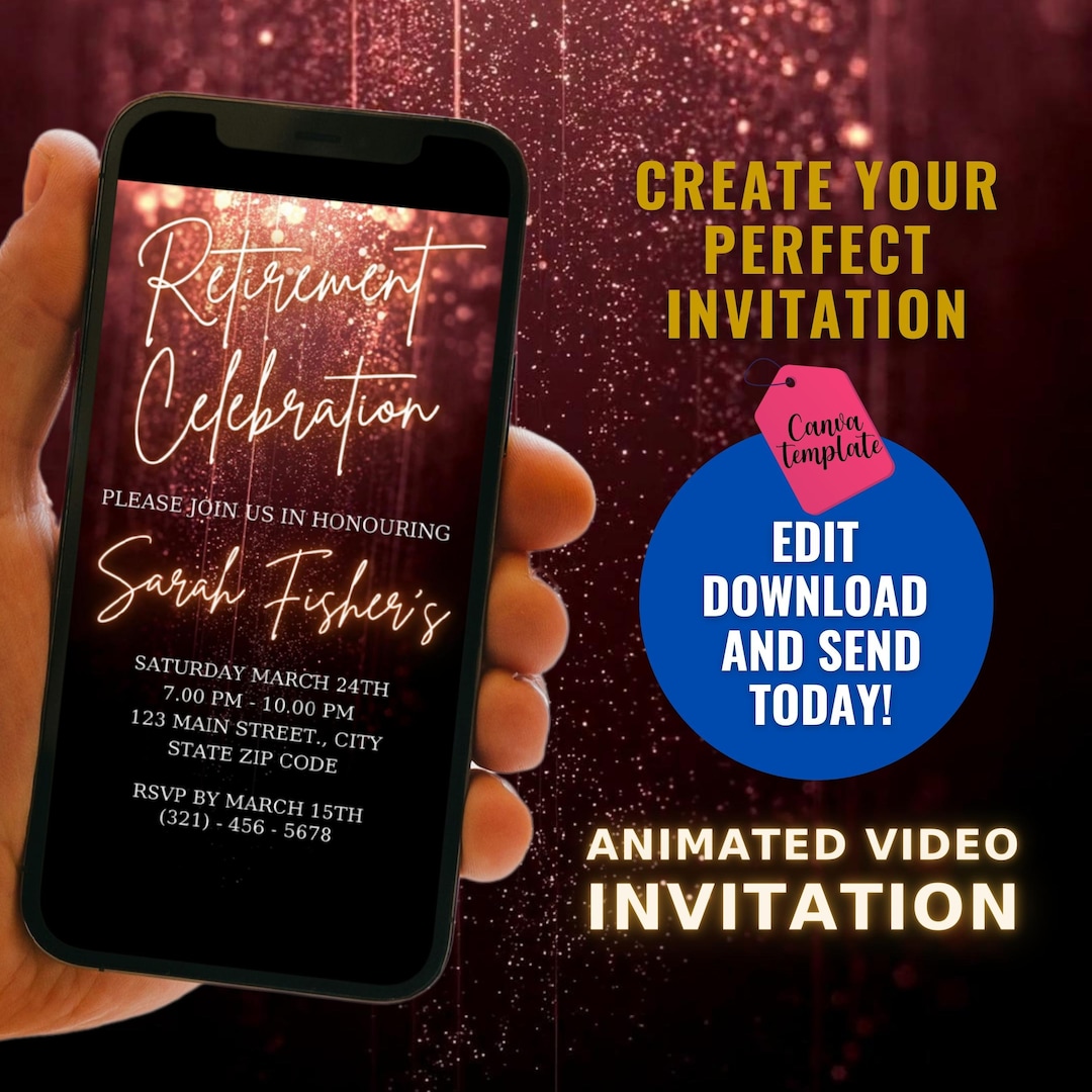 Digital Retirement Party Invitation, Rose Gold Retirement Invitation ...