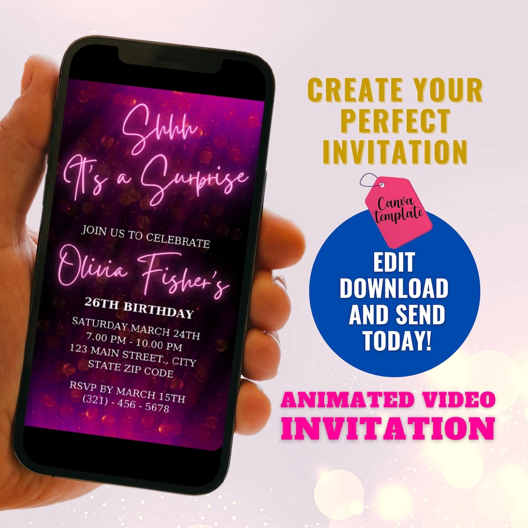 Shh Its a Surprise Pink Birthday Invitation, Digital Surprise Birthday ...