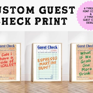 Custom Guest Check Poster Print, College Dorm Posters, Guest Check Poster, Drink Bar Print ...