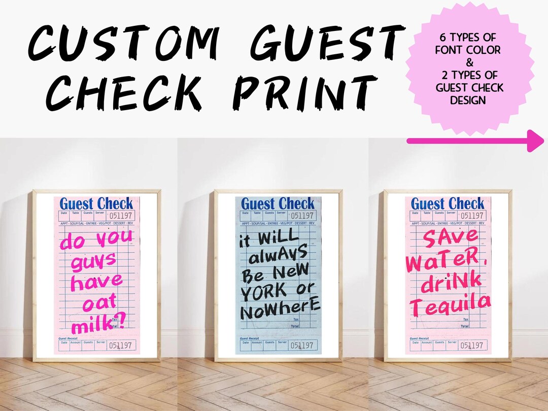 Custom Guest Check Personalized Print, College Dorm Posters, Guest Check Poster, Retro Guest ...