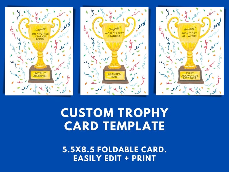 Editable Trophy Card, Work Anniversary Card, Personalized Milestone ...