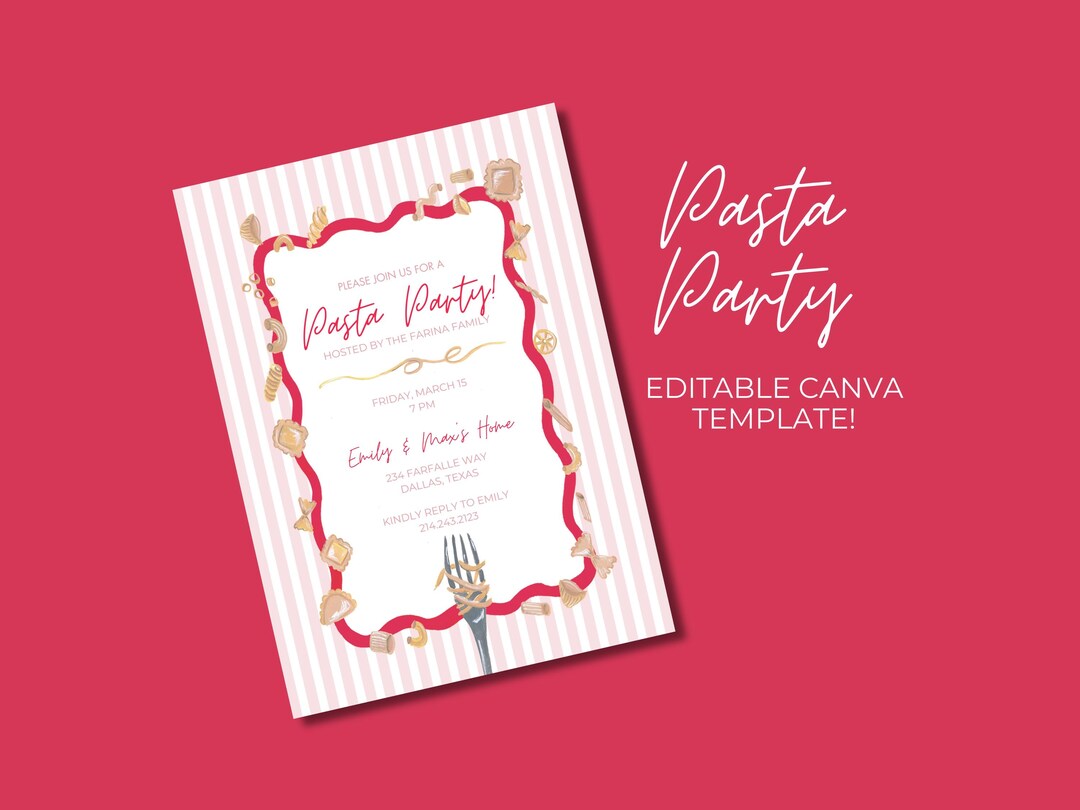 Pasta Party Invitation, Editable Italian Pasta Party Canva Template ...