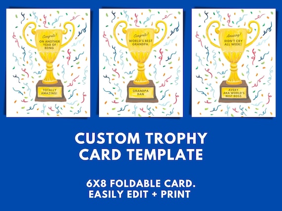 Custom Trophy Editable Card Printable Template Work - Etsy