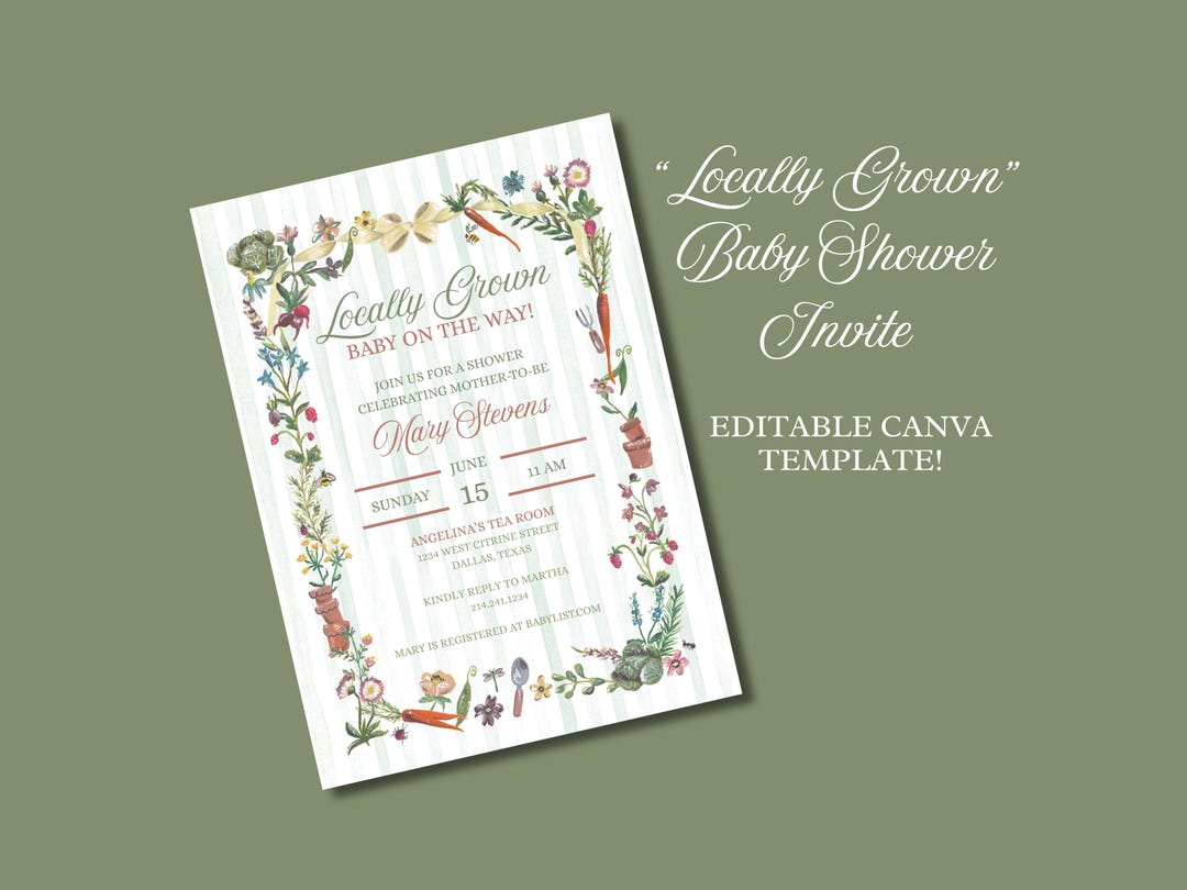 Editable Locally Grown Baby Shower Invitation Template – Instant ...