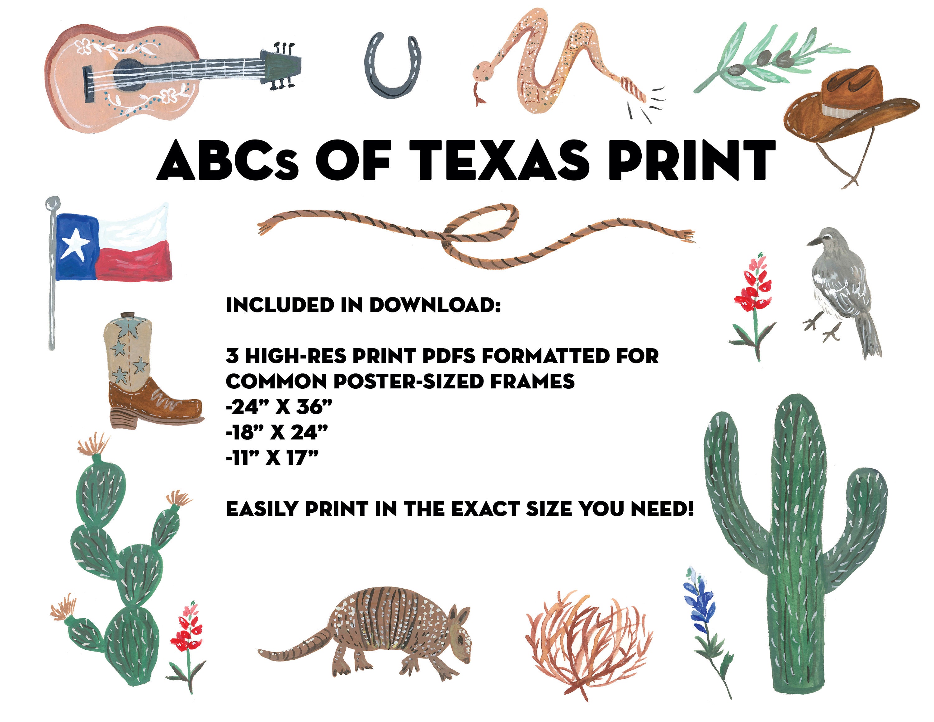 Printable Abcs of Texas Poster Art, Digital Download - Etsy