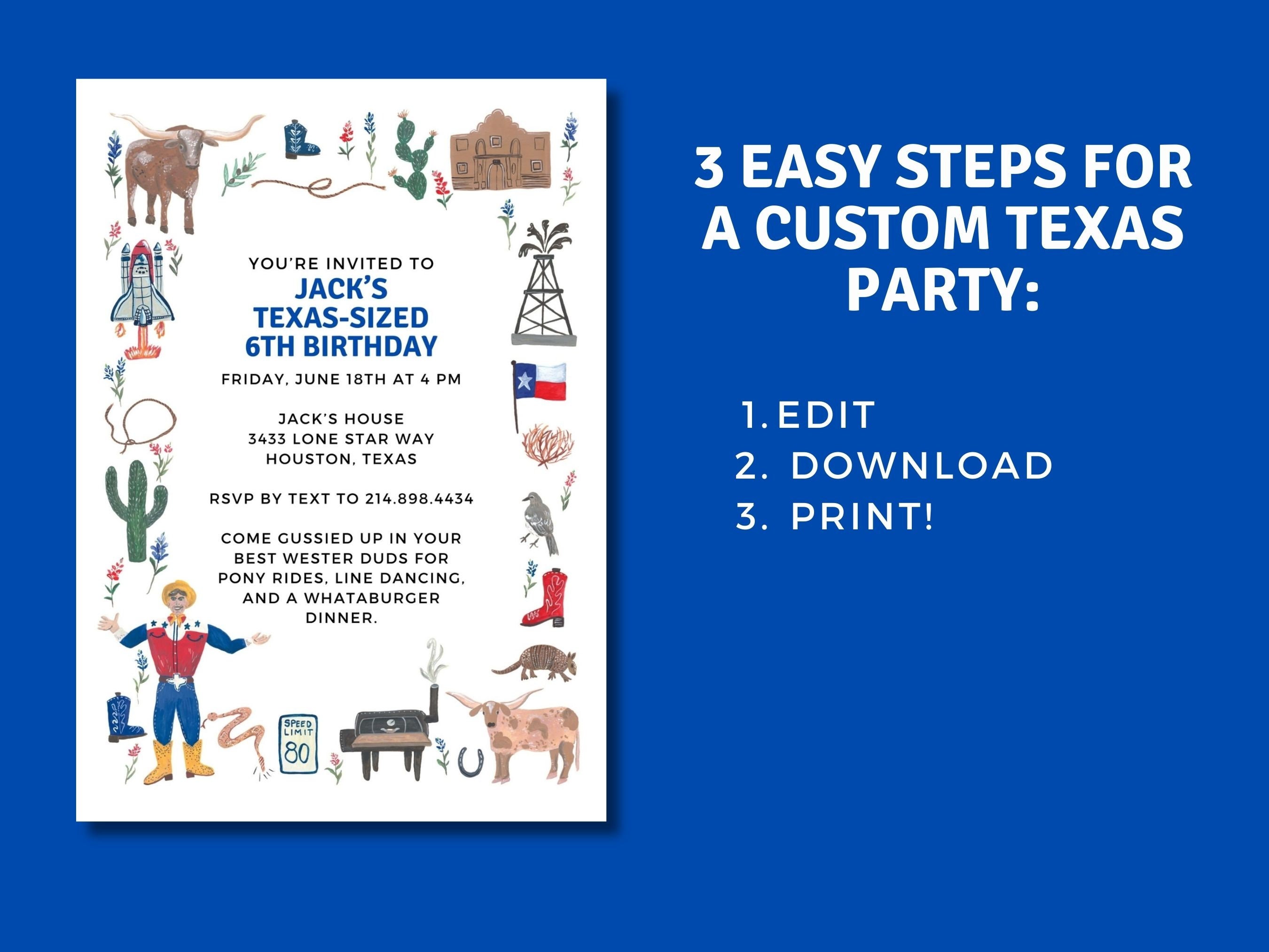 Texas-sized Party Invitation Bundle, Texas Invite - Etsy