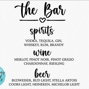 Bar Menu Svg Wedding Svg Reception Bar Svg Wedding Sign | Etsy
