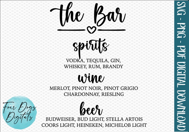 Bar Menu Svg Wedding Svg Reception Bar Svg Wedding Sign | Etsy