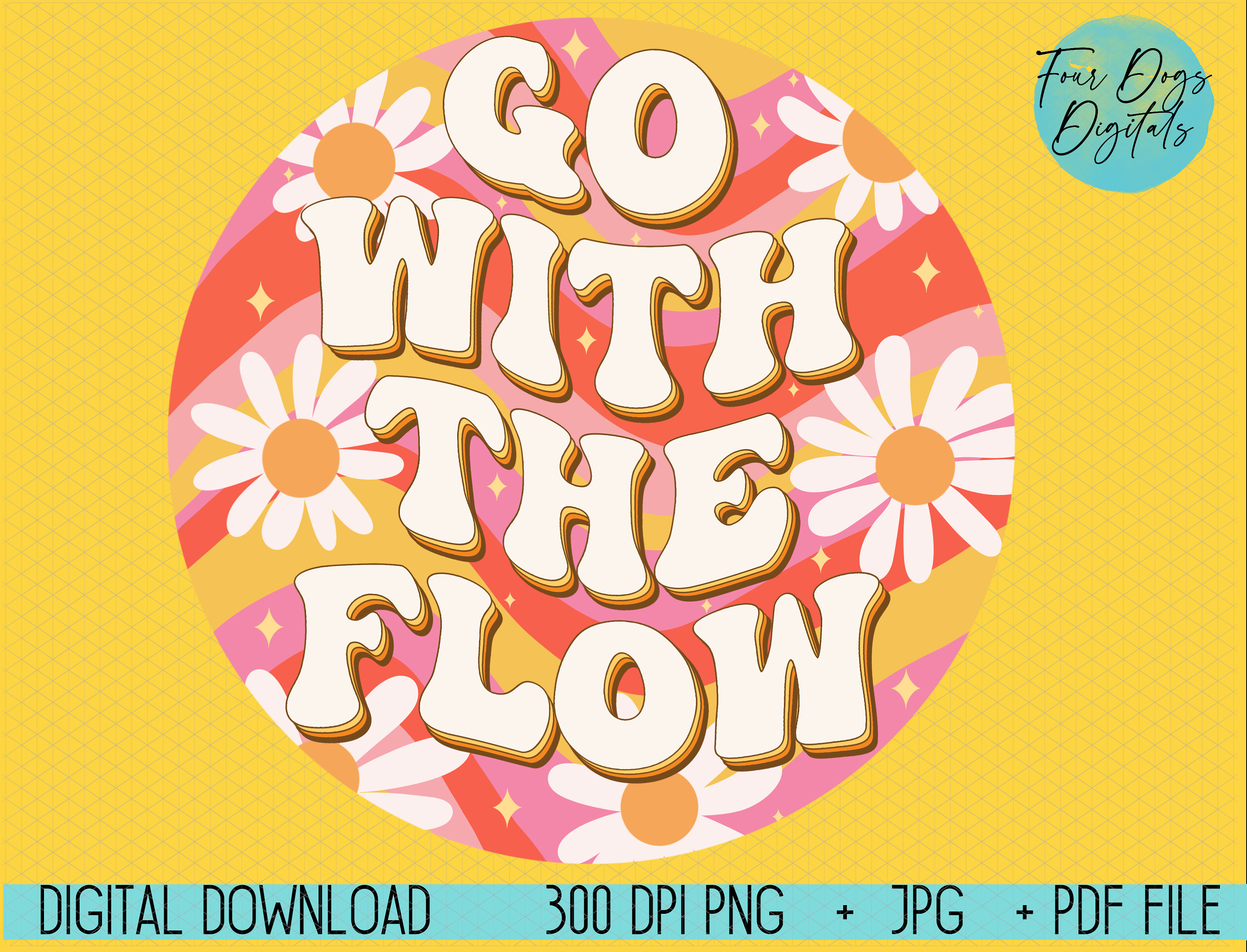 Go With the Flow PNG 70's Png 70's Retro Png Boho - Etsy