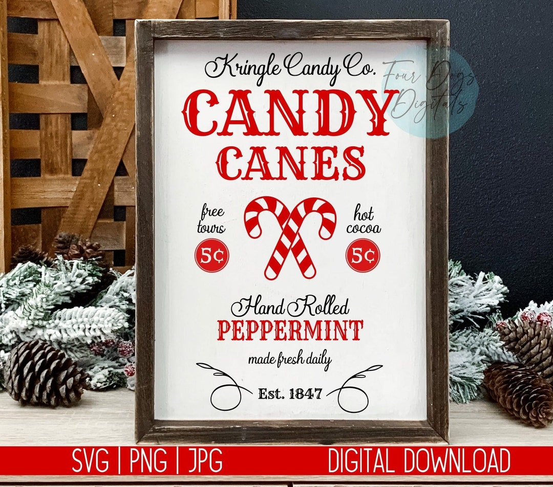 Candy Cane SVG, Christmas Sign Svg, Handrolled Peppermint Svg, Santa ...