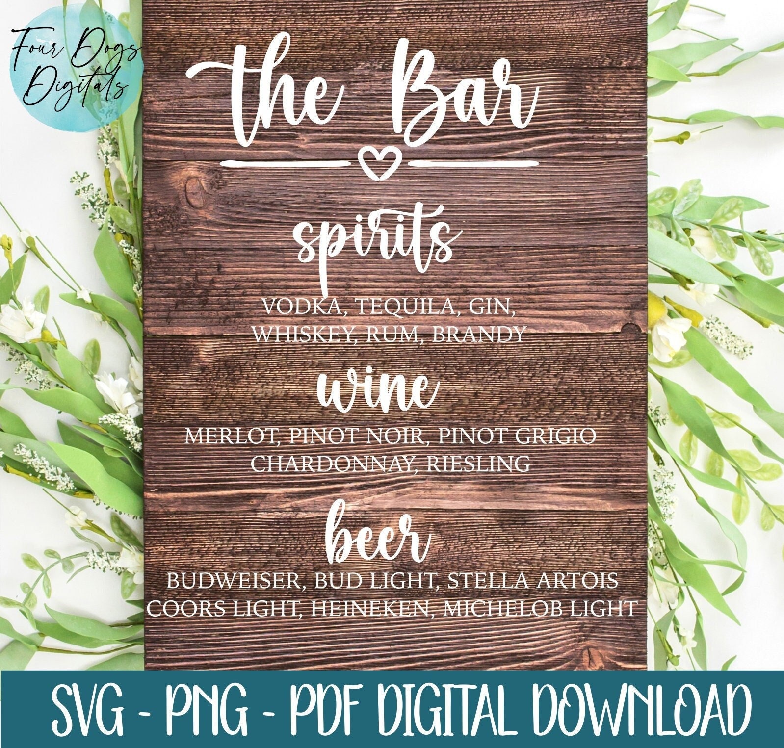 Bar Menu Svg Wedding Svg Reception Bar Svg Wedding Sign | Etsy