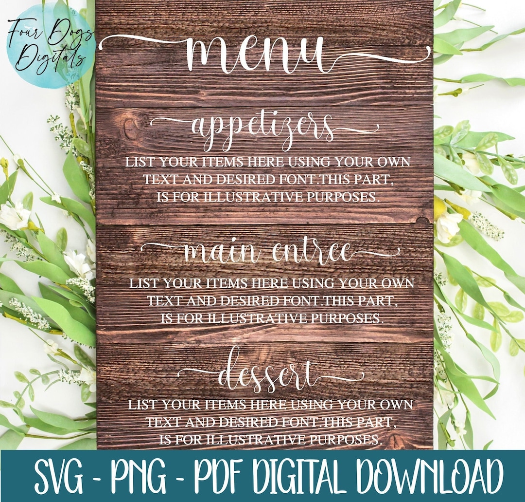 Wedding Menu Svg, Menu Svg, Wedding Svg, Wedding Menu Sign Svg, Wedding ...